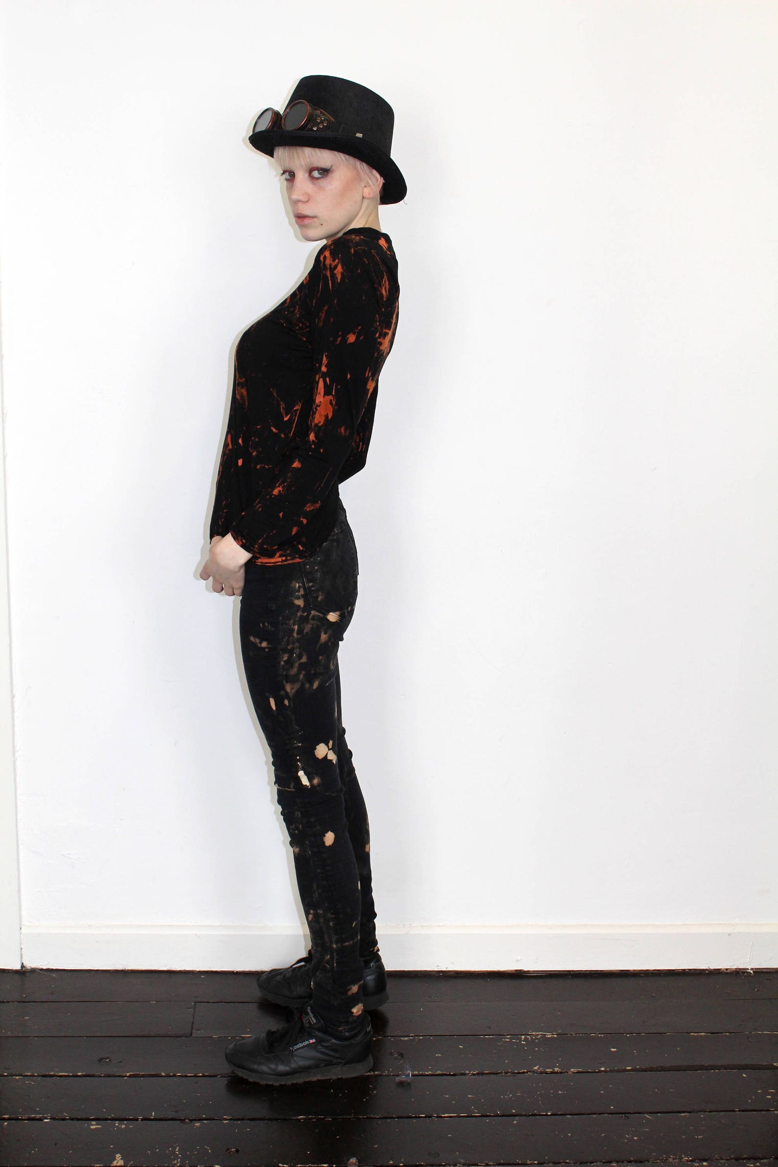 Pretty Disturbia Punk Grunge Bleached Print Fitted Black Shirt | Etsy UK