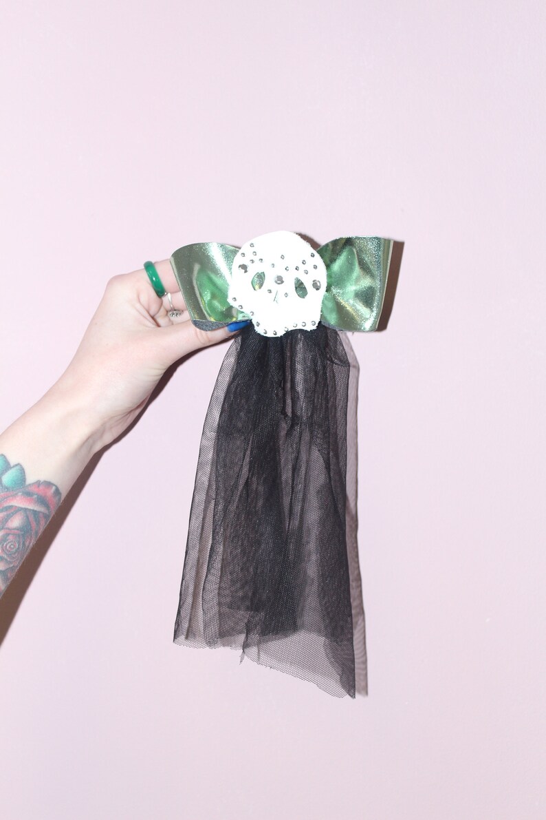 Pretty Disturbia the Skull Handmade Green Grunge Hair Bow Clip | Etsy