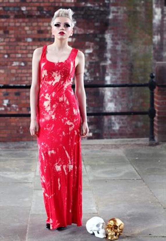 Pretty Disturbia Bleach Red Maxi Dress Acid Wash Tie Dye | Etsy
