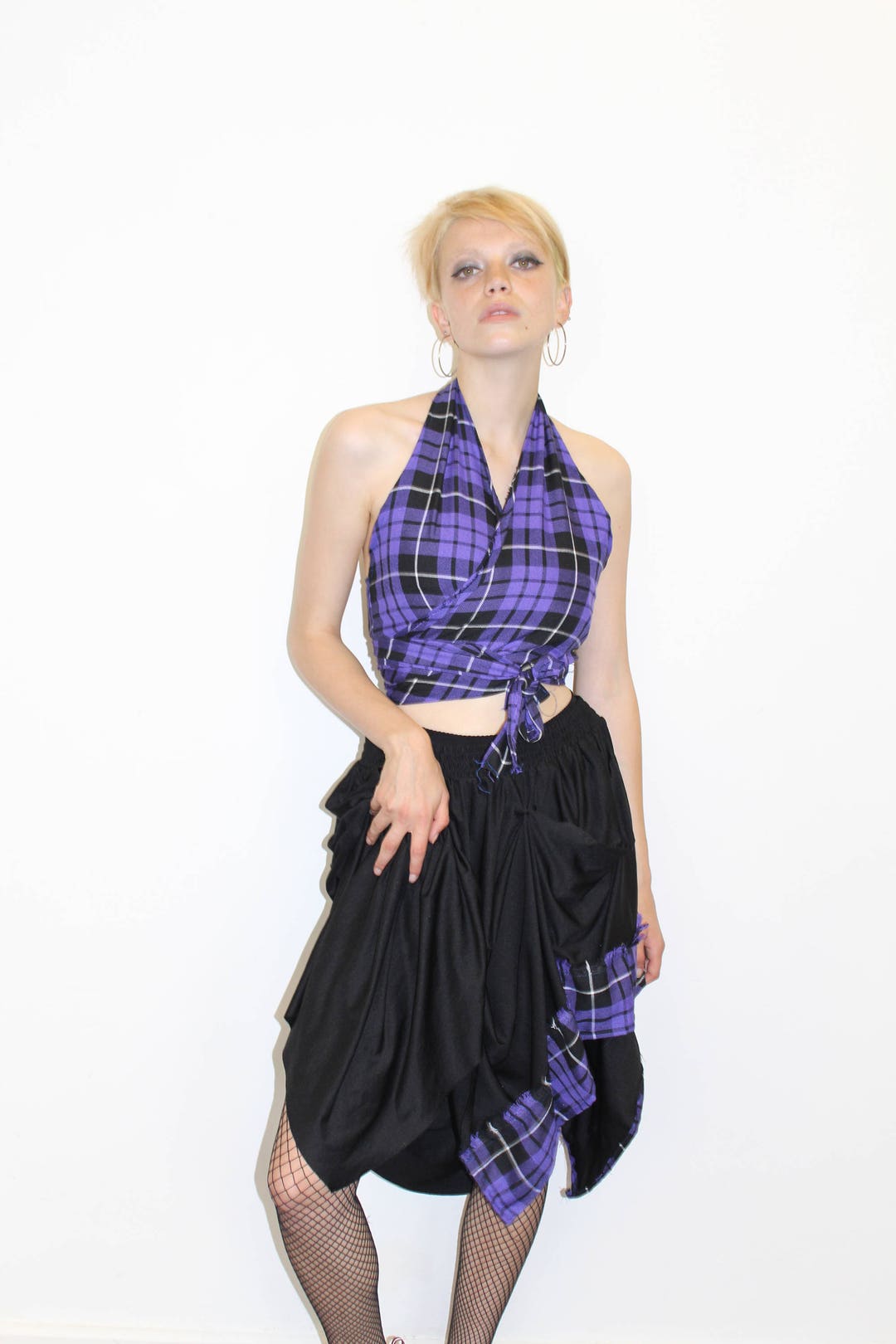 Pretty Disturbia Tartan Purple Two Piece Co-ords Wrap Top & Gathered ...