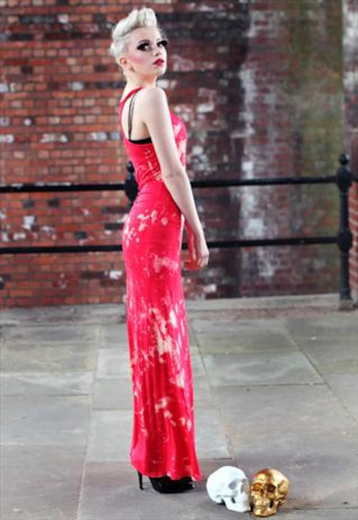 Pretty Disturbia Bleach Red Maxi Dress Acid Wash Tie Dye Summer ...