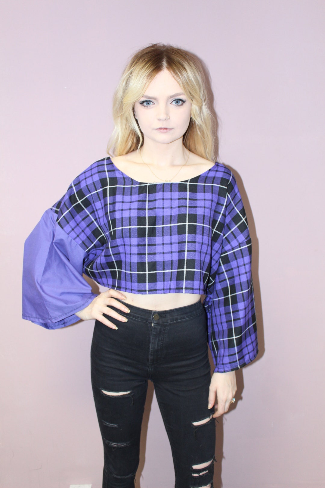 Purple Tartan Boxy Punk Grunge Sexy Crop Top Slouchy Cropped - Etsy