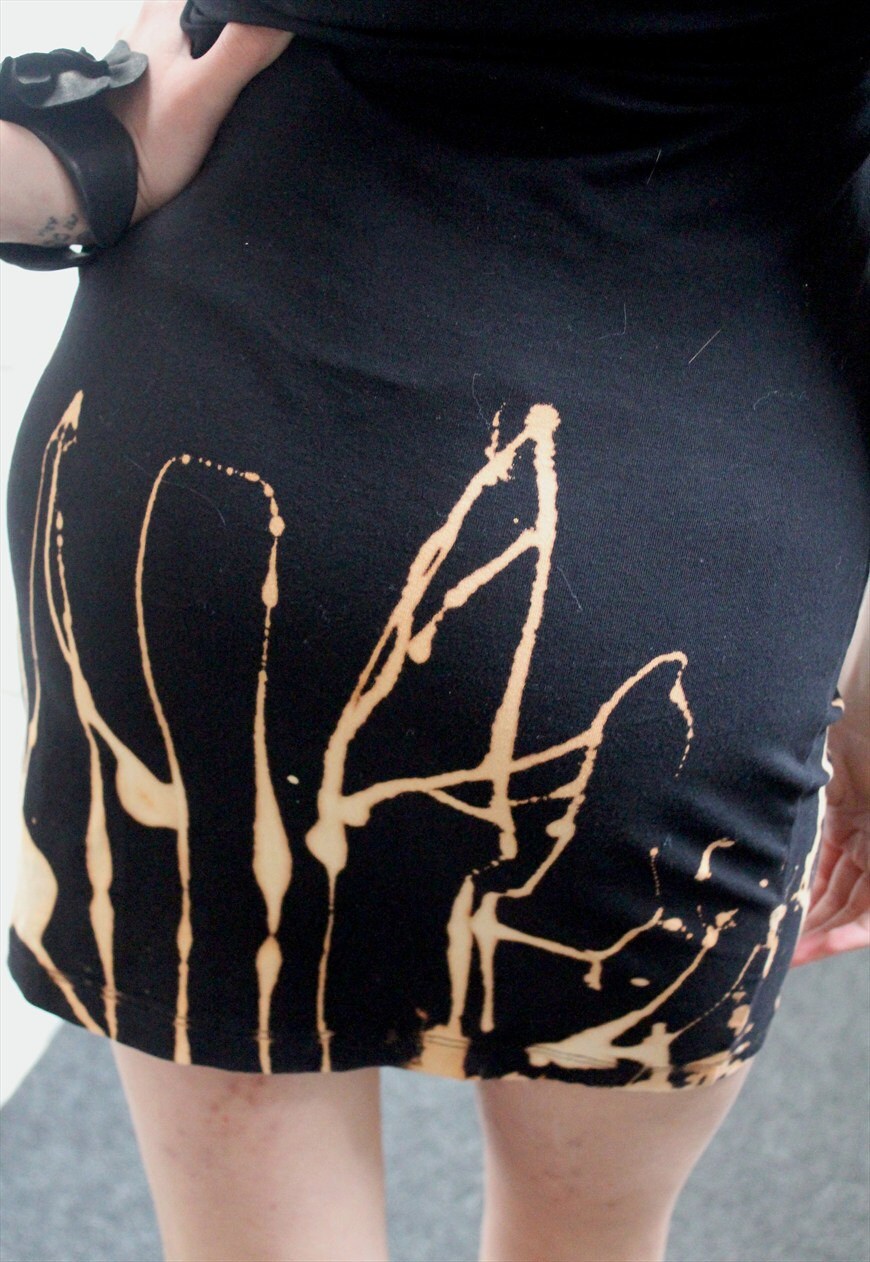 Pretty Disturbia Bleach Acid Wash Black Dress Punk Grunge Halloween ...