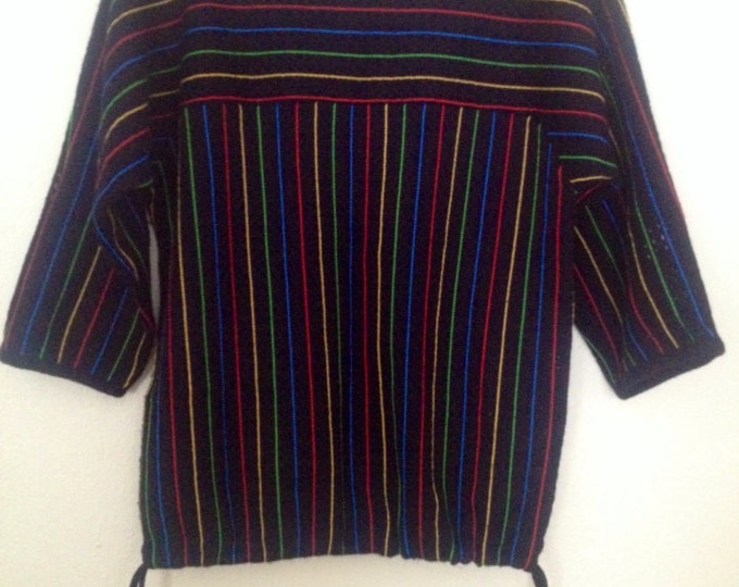 Vintage 80's Primary Colors Rainbow Sweater - 3/4 Length Sleeves ...