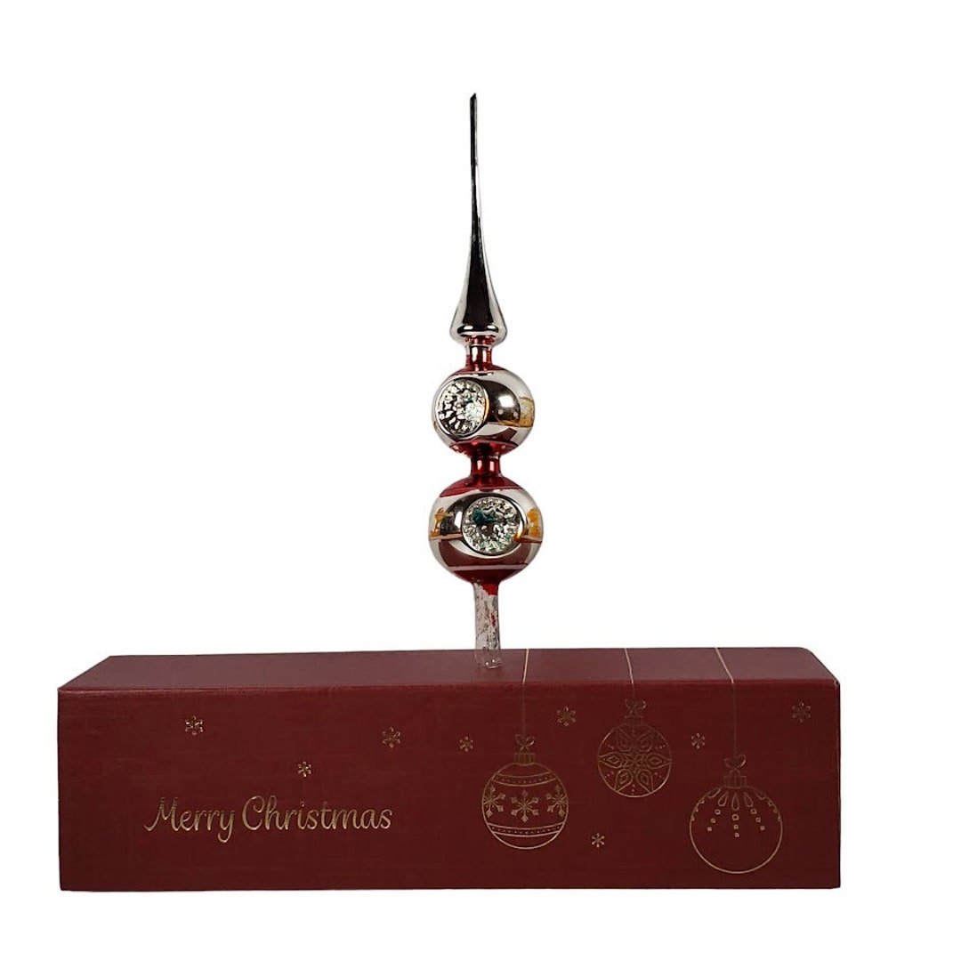 Vintage Glass Tree Topper Spire Double Ball Triple Indent Hand Blown ...
