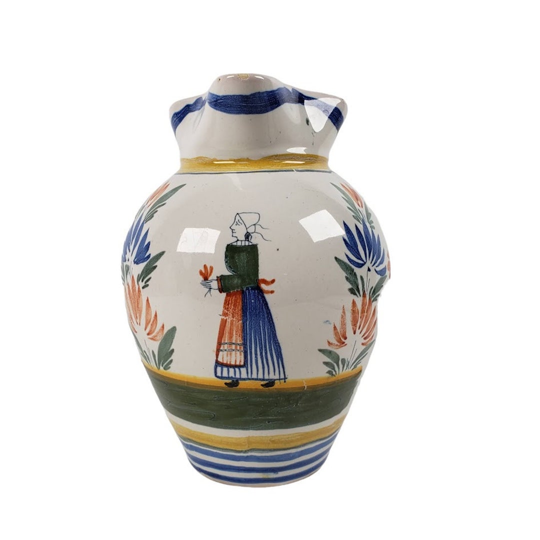 Vintage Henriot Quimper Faience Pottery Jug Pitcher Made France Signed ...