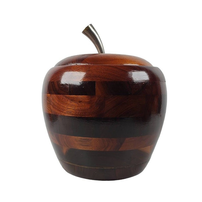 Vintage Solid Wood Apple Shaped Ice Bucket With Lid and Glass Liner ...
