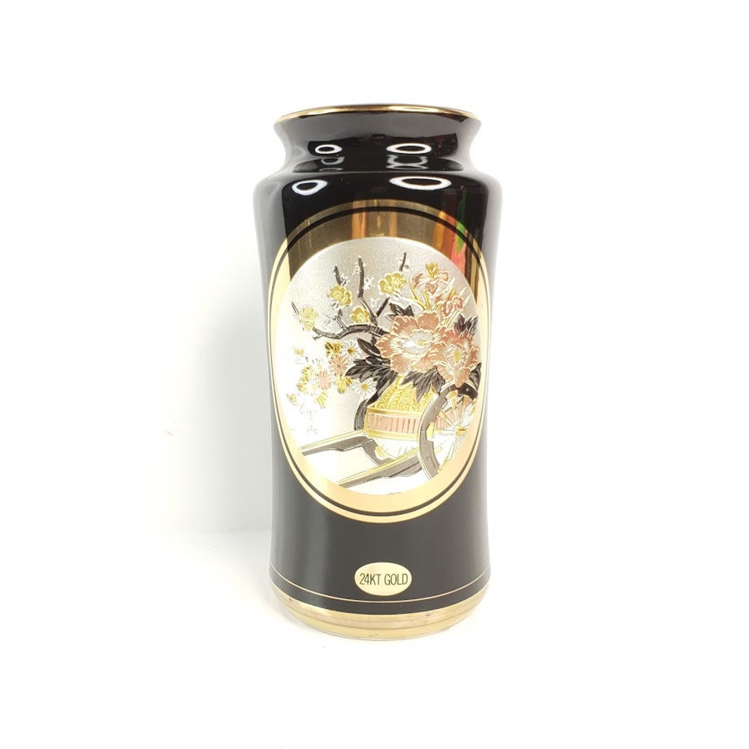 Vintage Chokin Flower Vase Ceramic Stone Ware 24K Gold Edged Made in ...