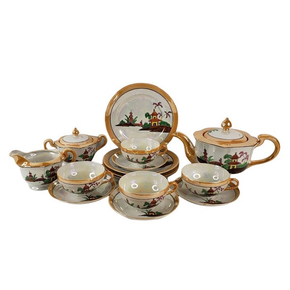Vintage Peach Lusterware Tea Set Pagoda Design Bone China Made - Etsy
