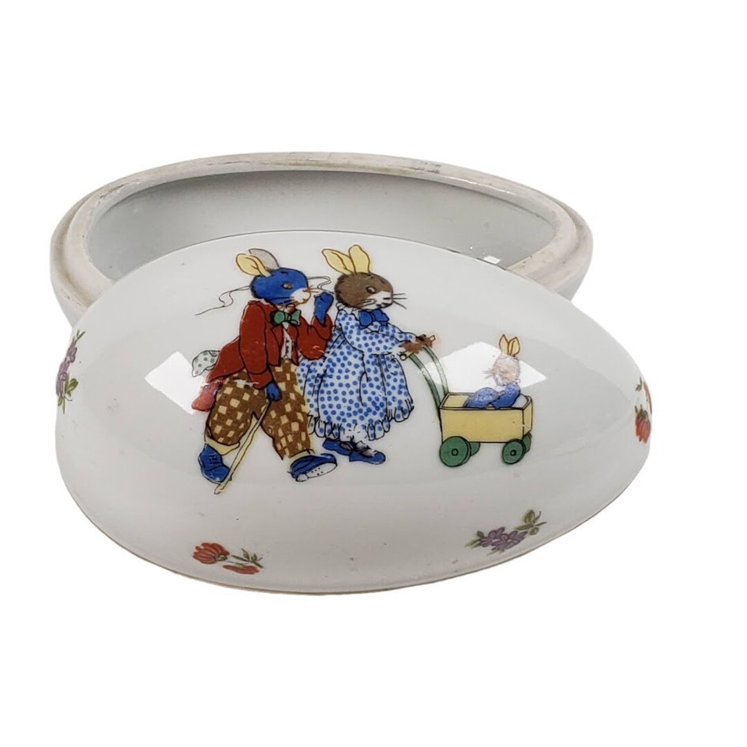 Vintage Lefton China Easter Egg Trinket Box Cigarette Smoking Bunny Mrs ...