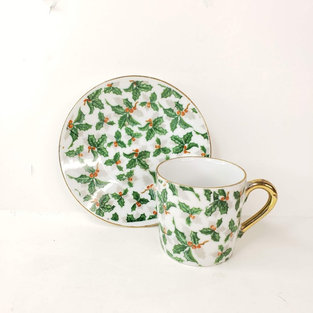 Vintage Inarco Porcelain Demitasse Cup and Saucer E- 943 Holly and ...