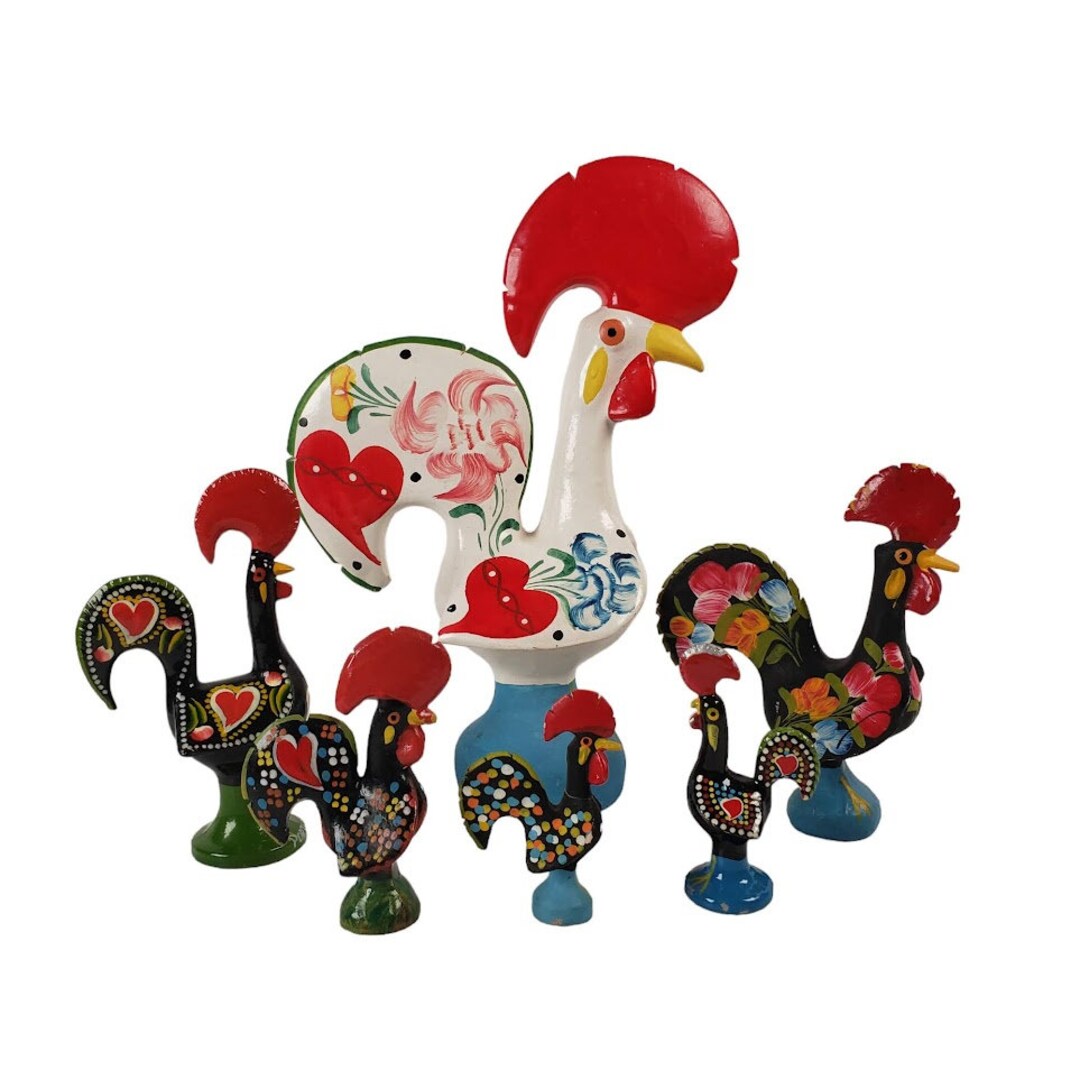 Vintage Dala Rooster Figurines Metal and Plaster Hand Painted Made in ...