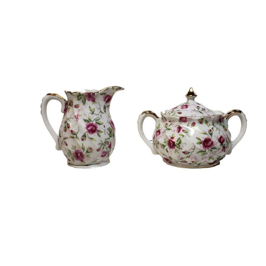 Lefton Rose Chintz Creamer and Sugar Bowl With Lid 912R Vintage ...