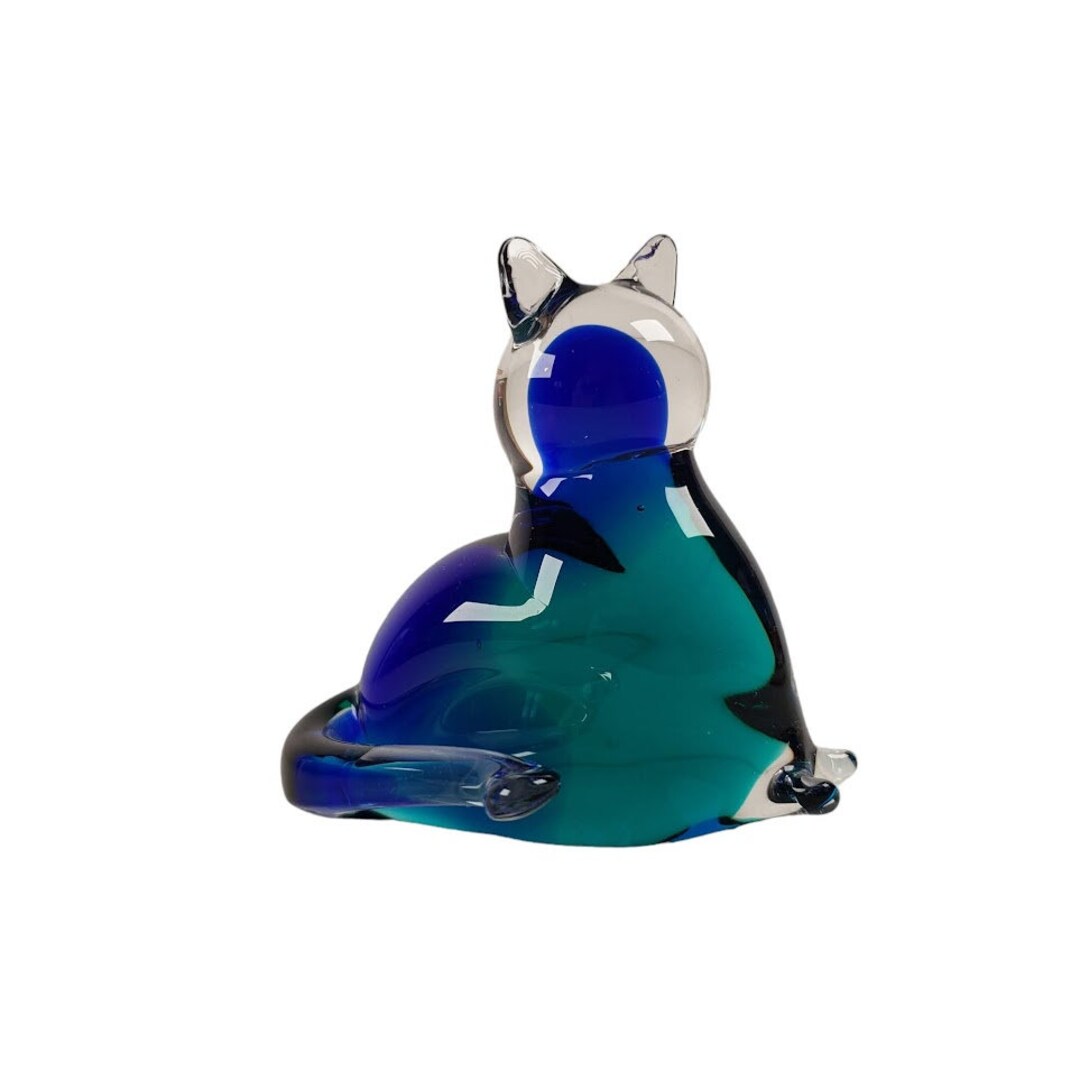 V Nason & C Art Glass Cat Figurine Sommerso Blue Green Clear Hand Made ...