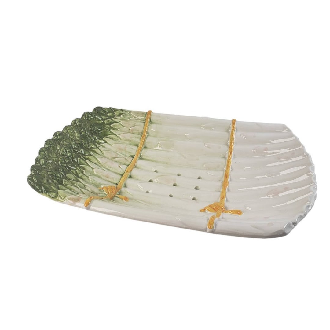 Majolica Art Pottery Asparagus Serving Dish Bowl With Drain Holes Hand ...