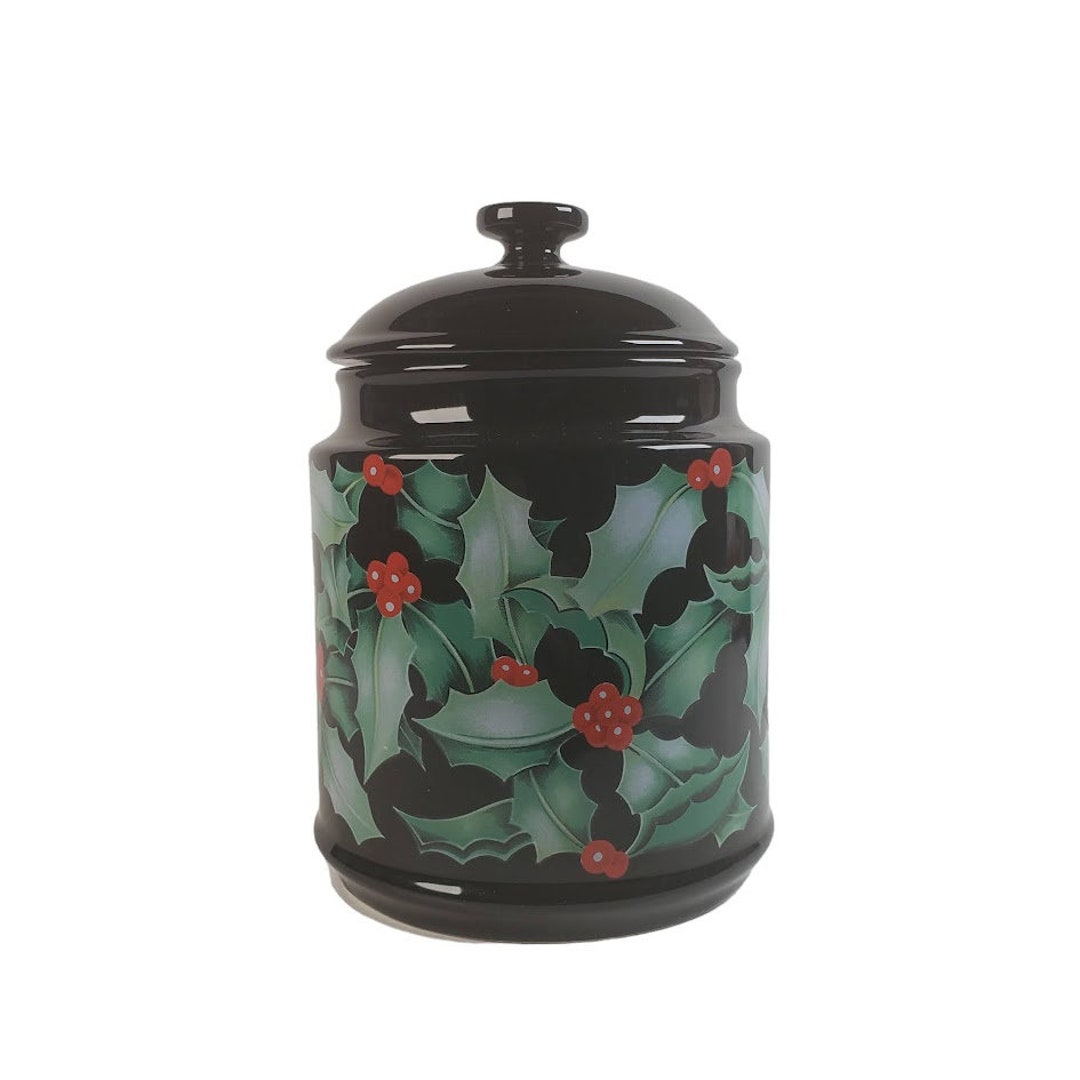 Dunoon Cookie Jar Canister Holiday Poinsettia Design by Caroline Bessey ...