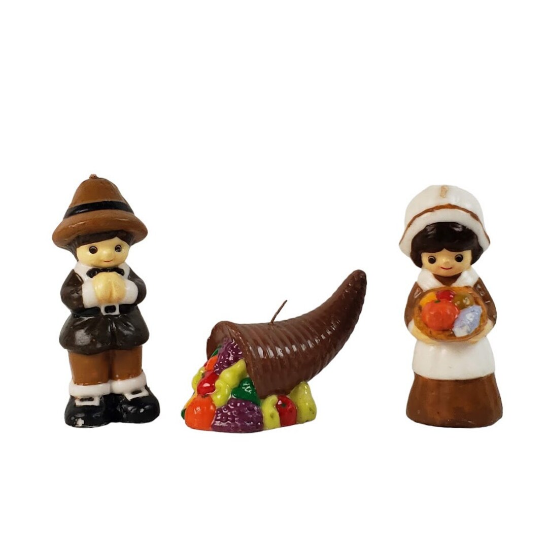 Thanksgiving Figural Candles Pilgrim Boy and Girl Cornucopia Vintage 5 ...