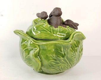 Ceramic Bunnies in Cabbage Serving Dish Holland Mold Cabbage - Etsy