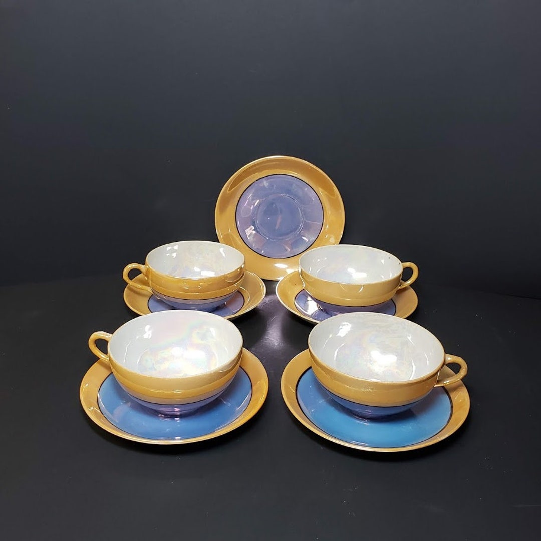 Peach Lusterware Vintage Porcelain 4 Cups and 5 Saucers Made in Japan ...