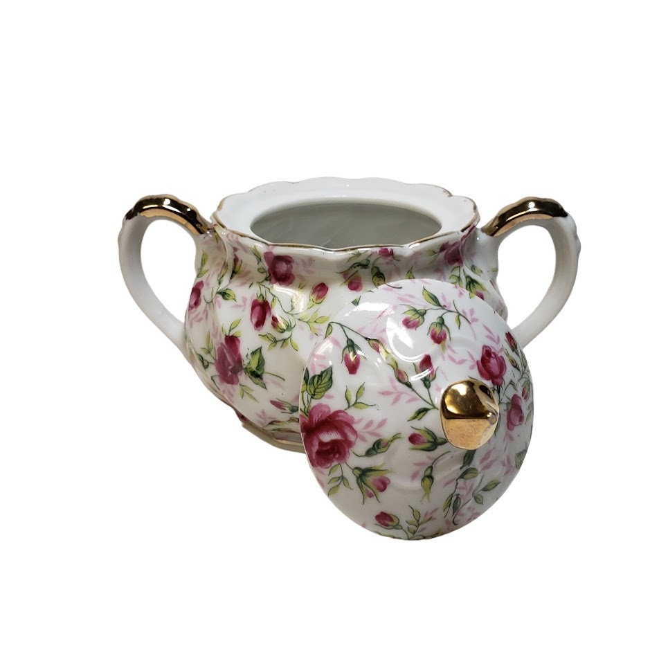 Lefton Rose Chintz Creamer and Sugar Bowl With Lid 912R Vintage ...