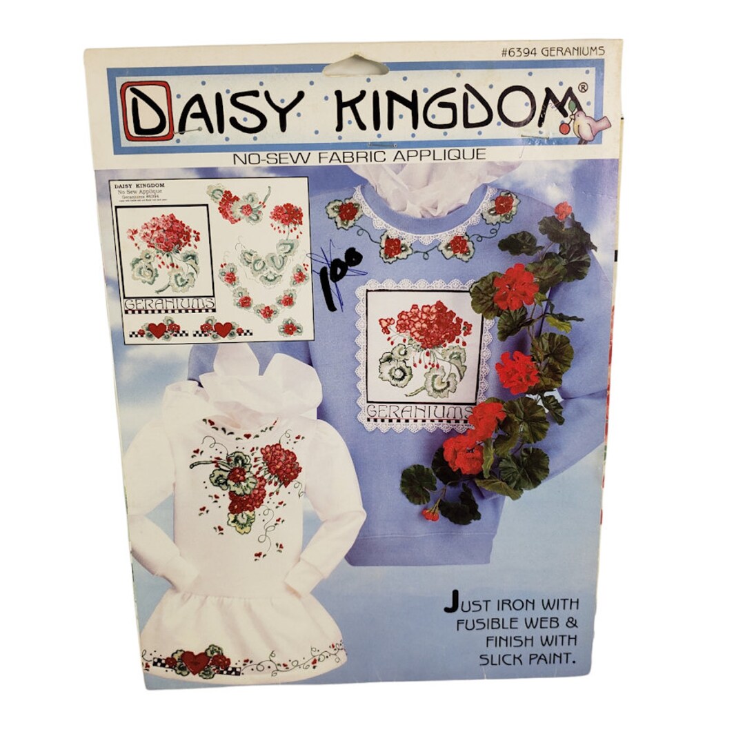 Vintage Daisy Kingdom No Sew Applique Geranium Flowers Cotton Fabric ...