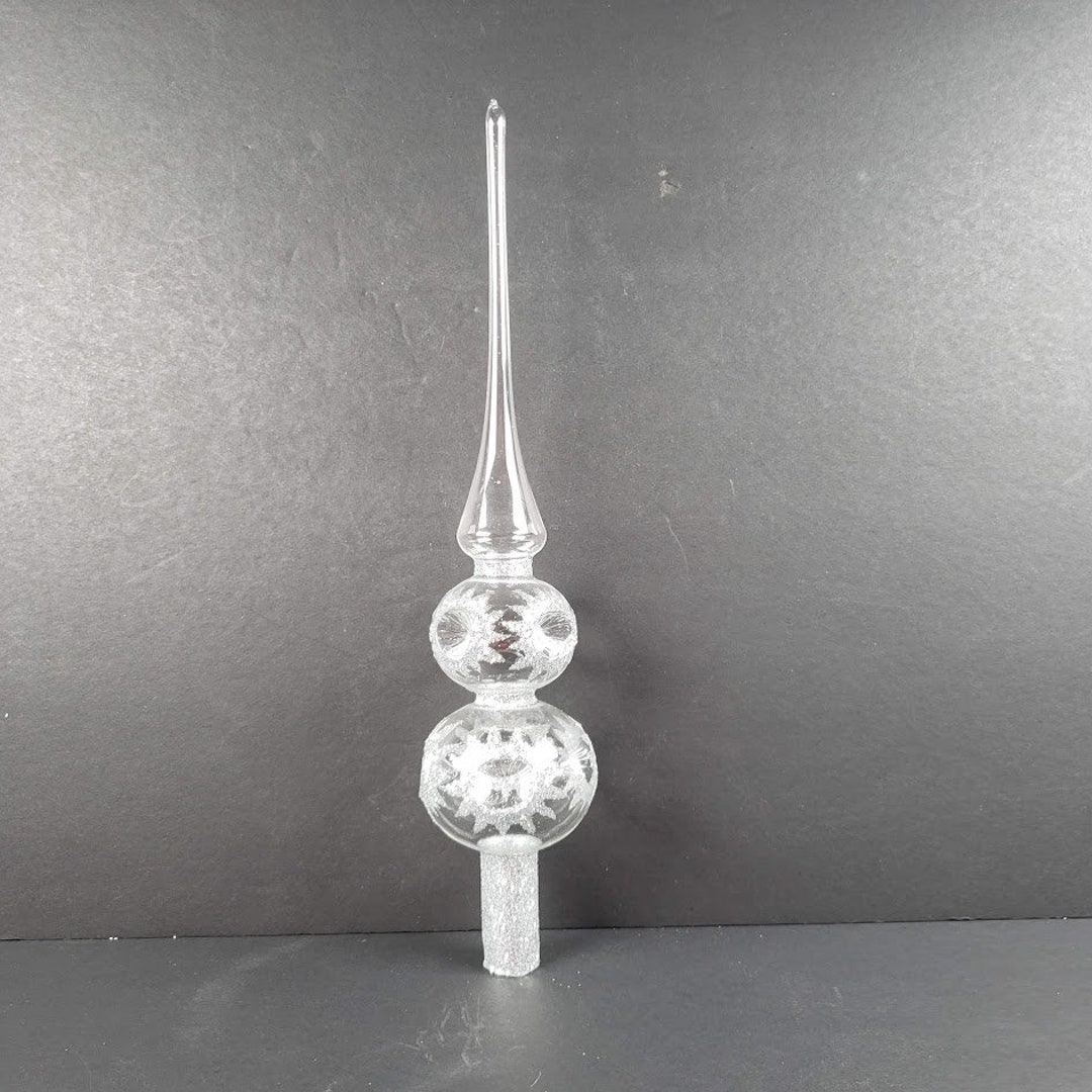 Vintage Glass Tree Topper Clear Indent Glitter Hand Blown Made in Czech ...