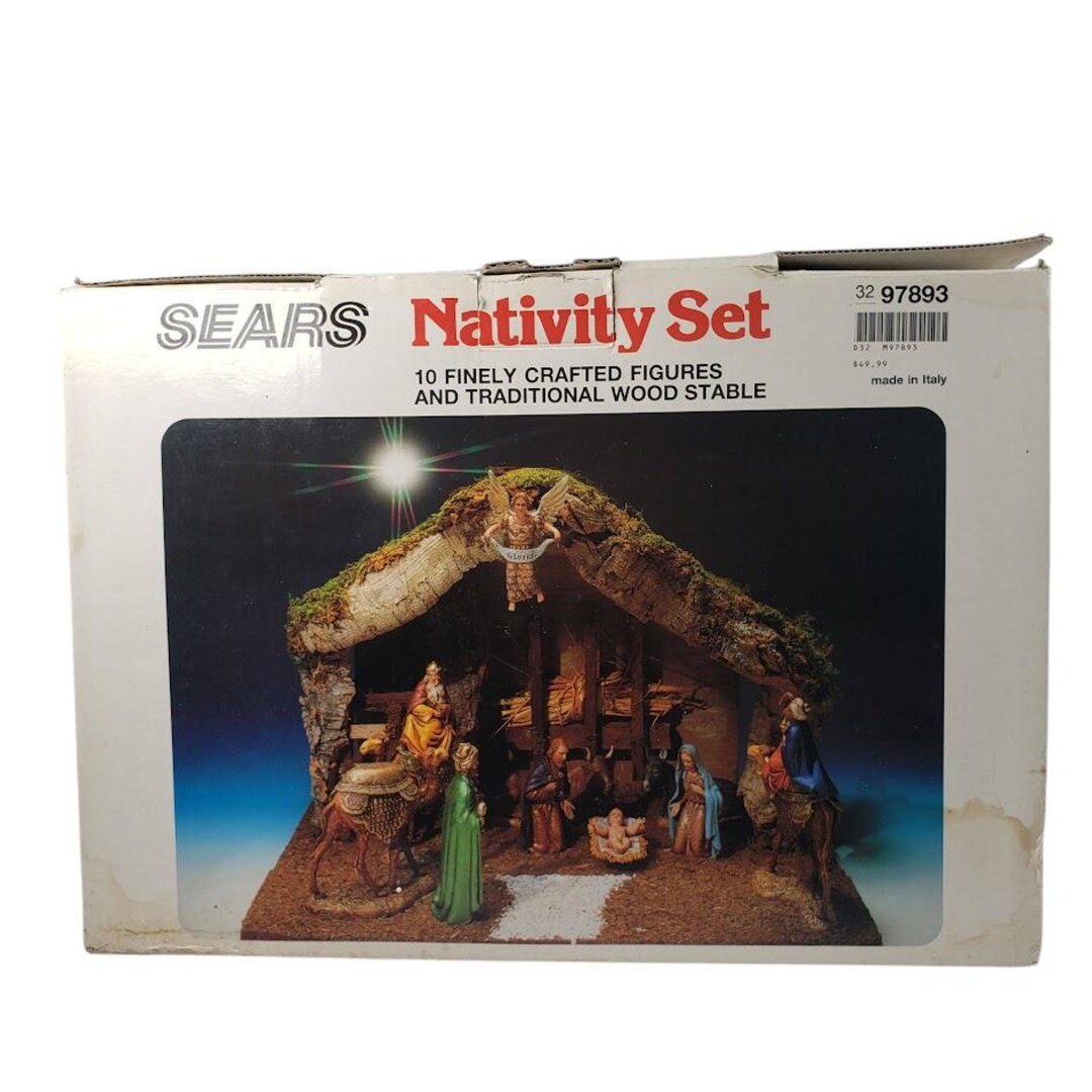 Vintage Tabletop Nativity Manger and 10 Figures Made in Italy for Sears ...