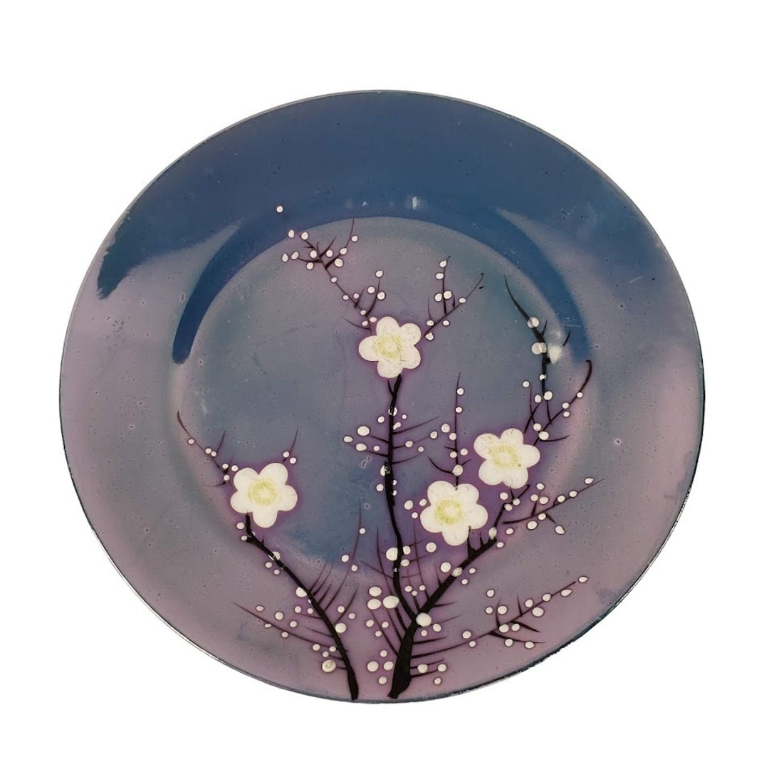 Cherry Blossom Blue Lusterware Cake Dessert Plate Moriage Made in Japan ...