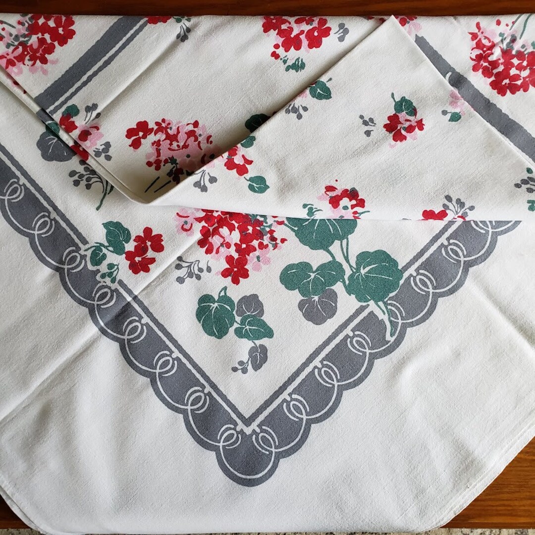 Vintage Tablecloth Cotton C1950s on Trend Today Gray and Red ...