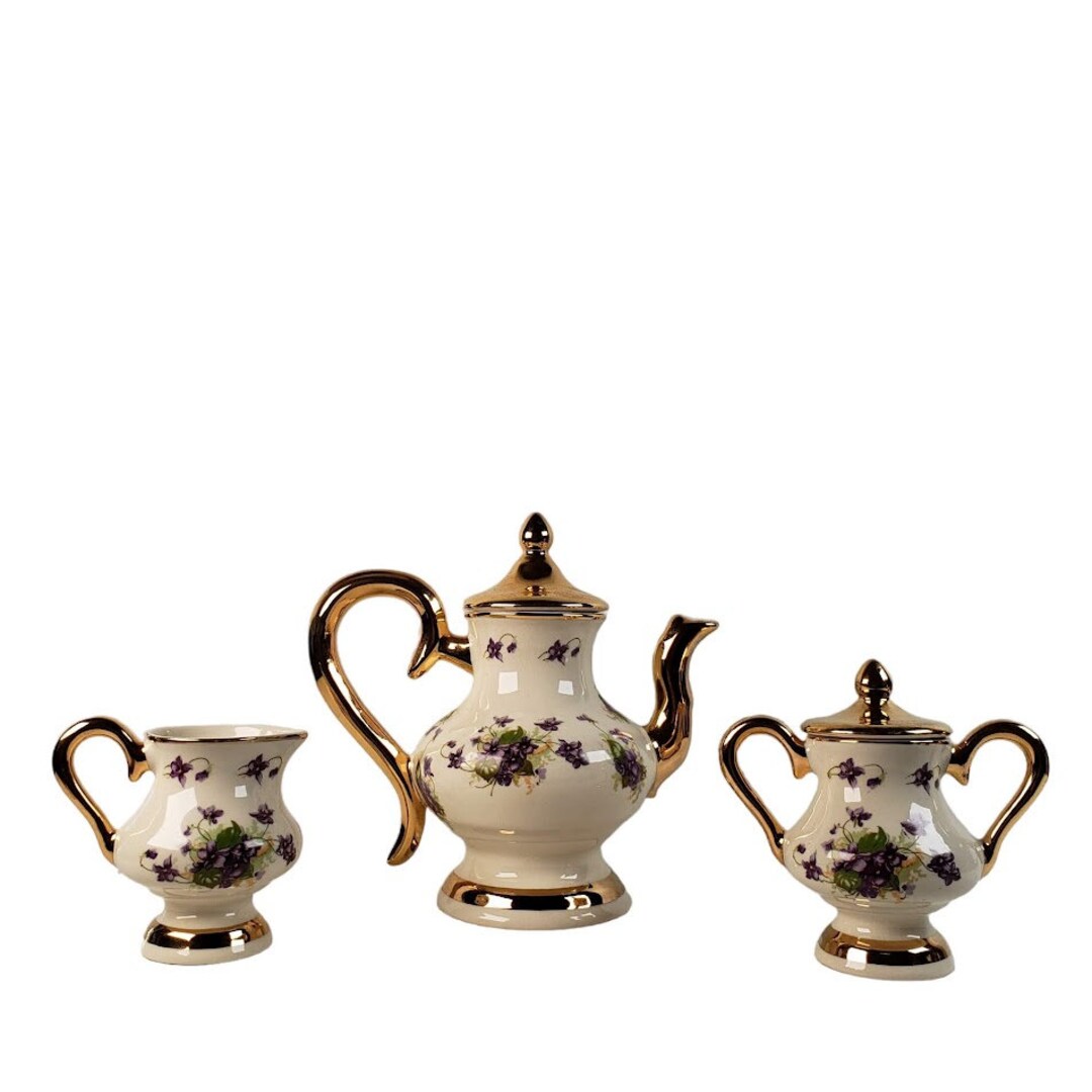 Vintage Antique Reproduction 22 K Gold Tea Set Teapot With Lid Sugar ...