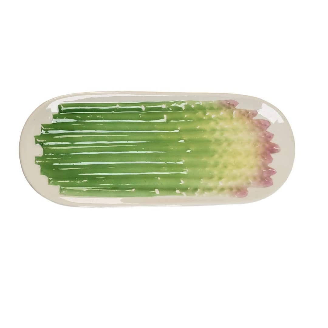 Majolica Art Pottery Asparagus Serving Dish Hand Painted Ceramic Made ...