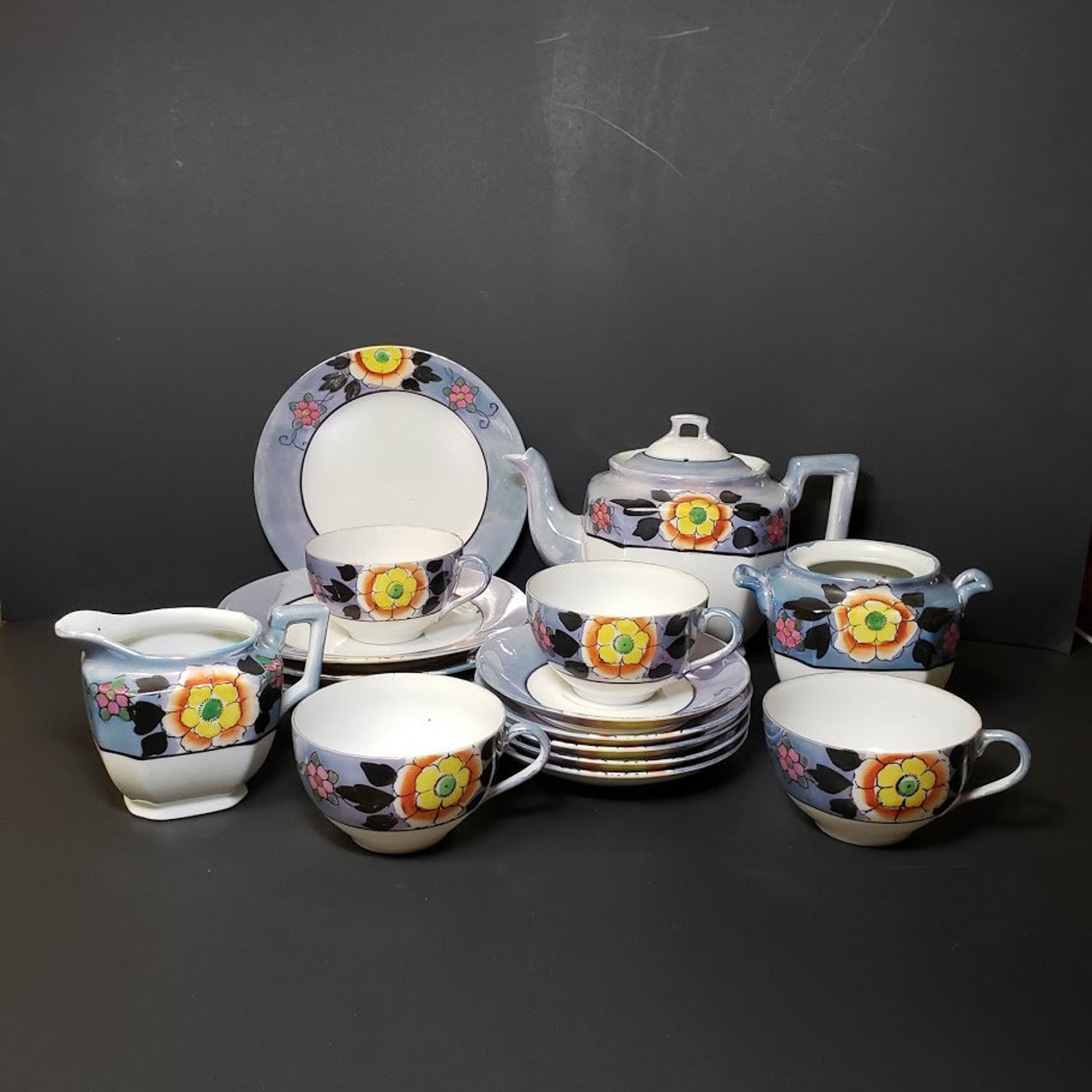 17 Piece Vintage Blue Lusterware Tea Set Made in Japan Teapot - Etsy