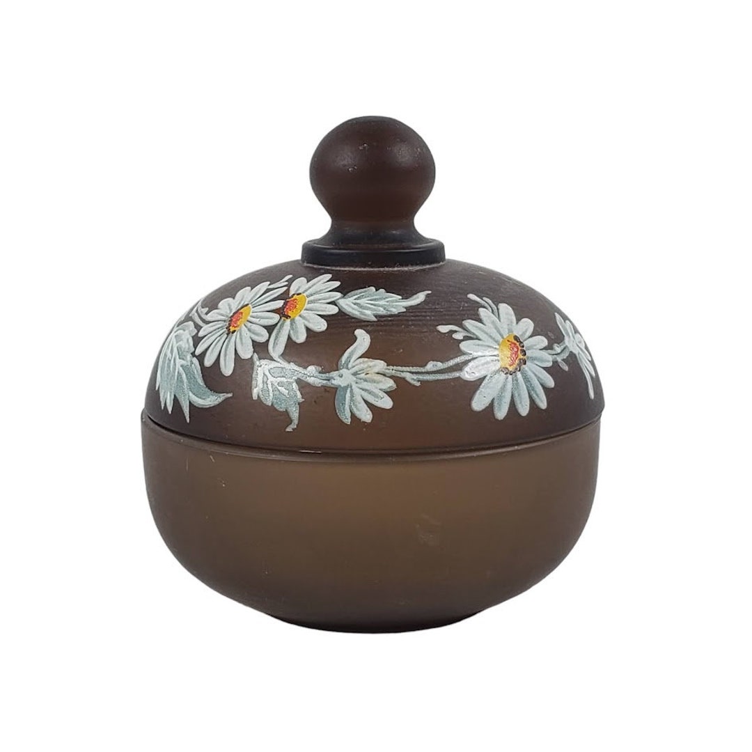 Westmoreland Brown Mist Bon Bon Candy Dish Hand Painted Daisy Pattern ...