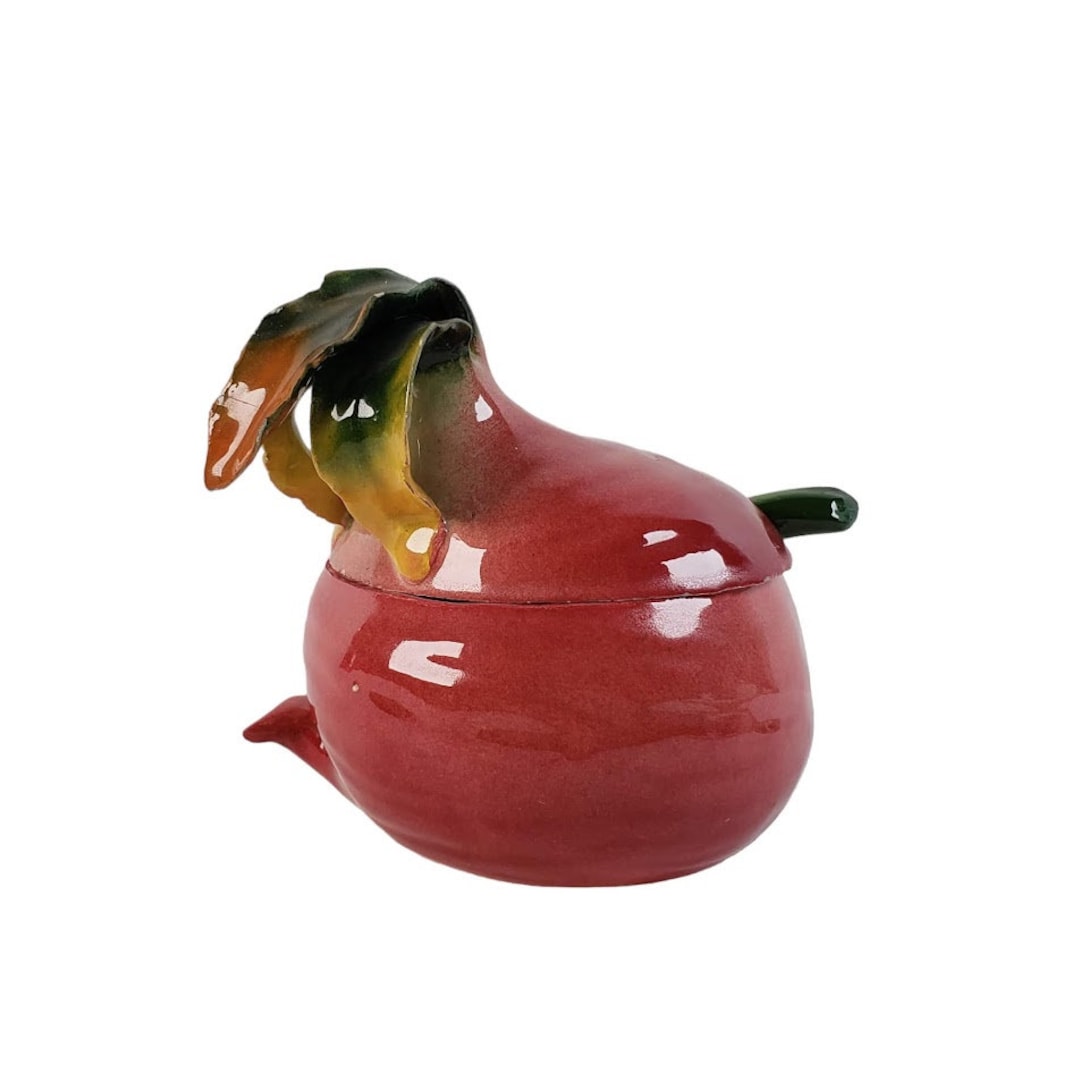 Vintage Majolica Beet Tea Canister and Spoon Ceramic Vegetable Kitchen ...