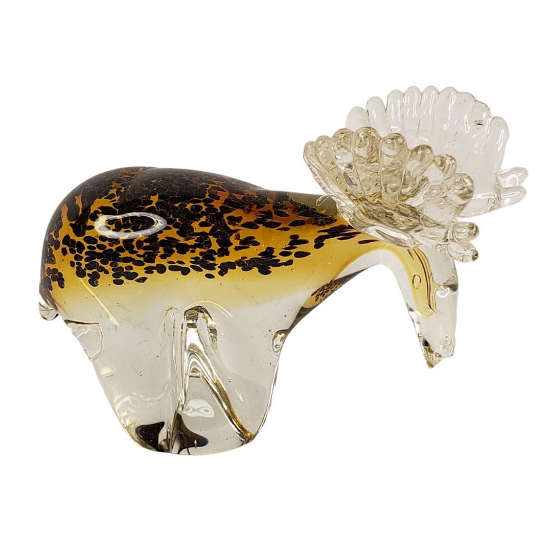 Art Glass Moose Figure Paperweight Hand Blown Unmarked Clear to Yellow ...