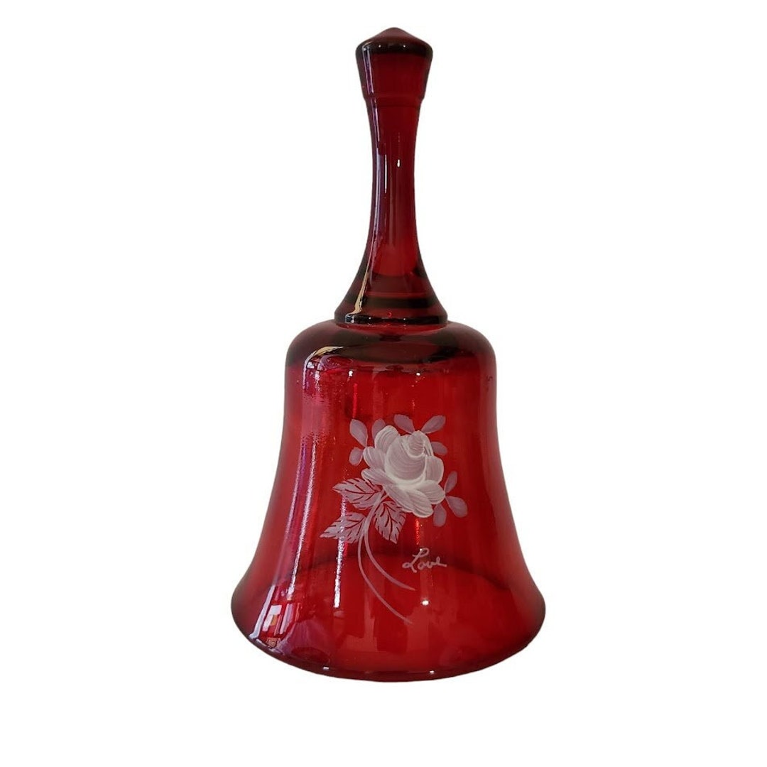 Vintage Fenton Bell Red Glass Valentine Rose Love Hand Painted by ...