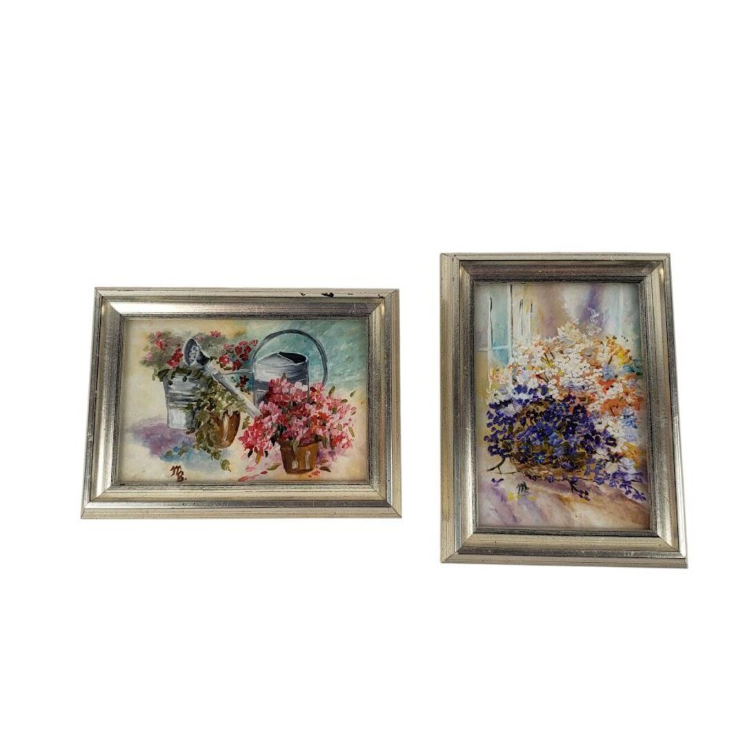 Vintage Art Original Oil Painting Pair Framed Signed MS Michaela ...