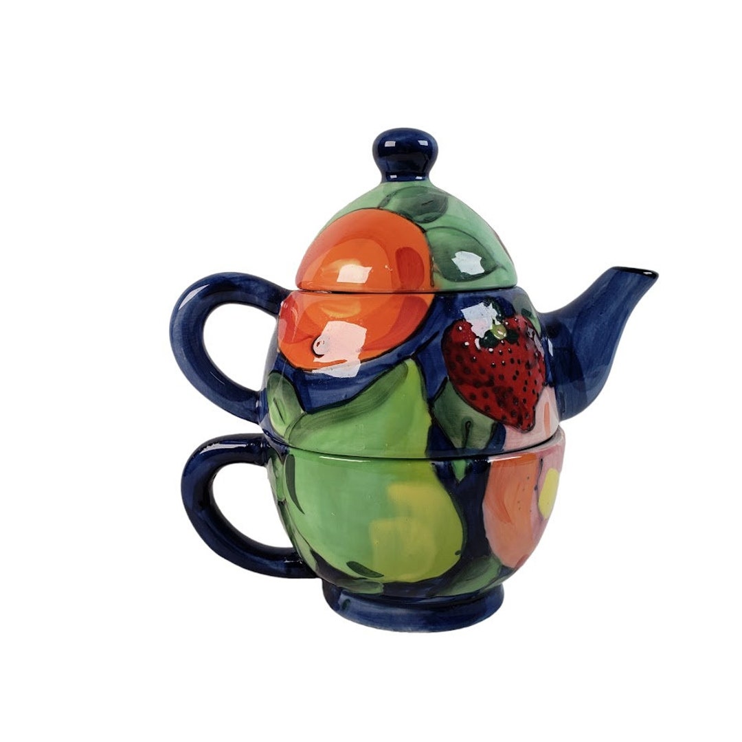 Ganz Tea for One Teapot Lid and Cup Fruit Design Dan Ford Ceramic ...