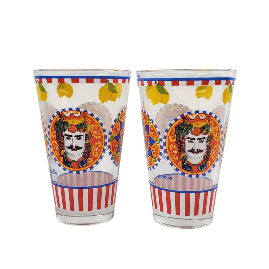 Vintage Cerve Drinking Glasses Barware Caltagirone Pattern Made in ...