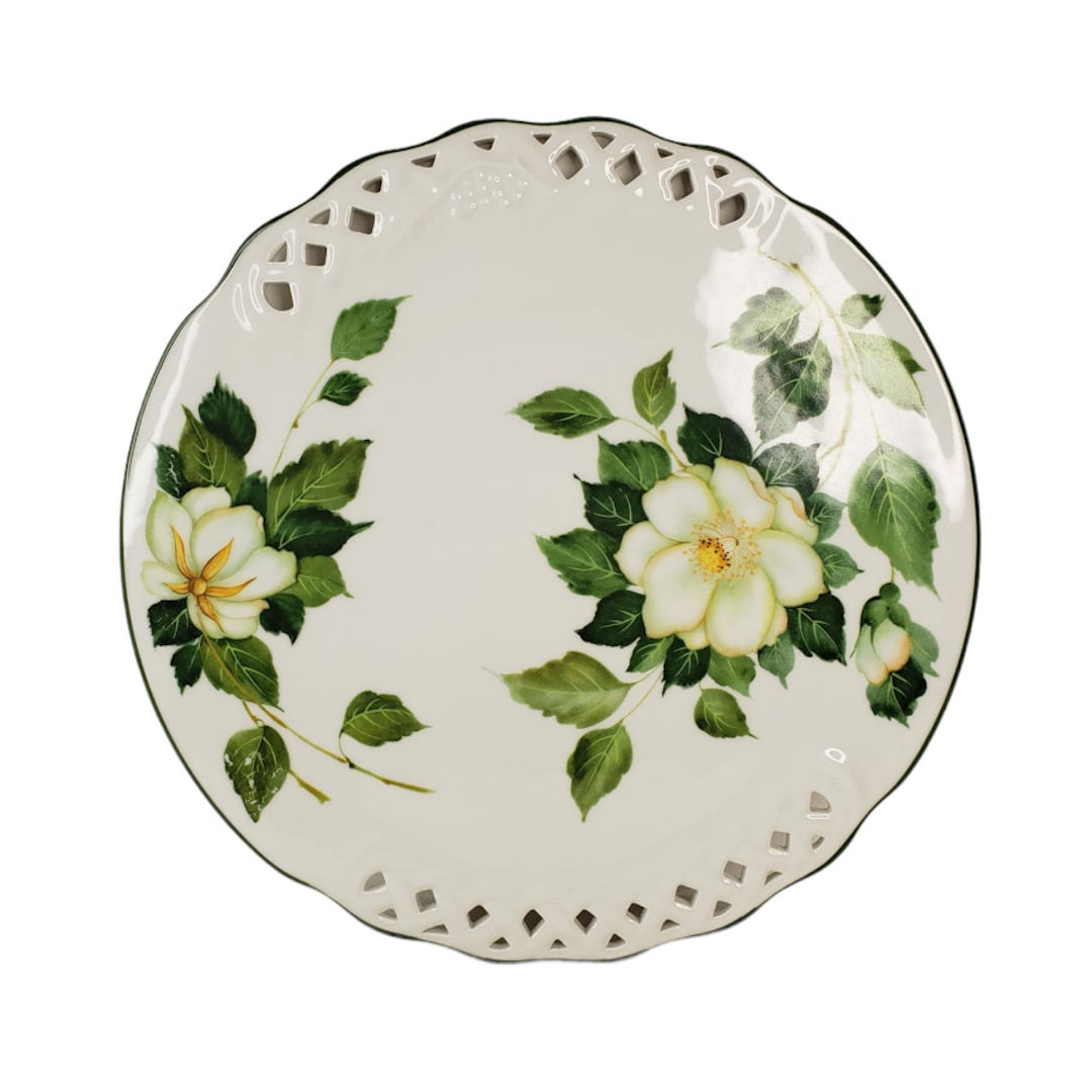 Vintage Brunelli Tiffany Cake Plate Reticulated Lattice Magnolia Flower ...
