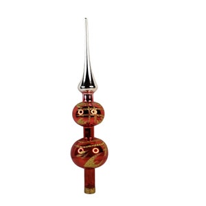 Glass Spire Christmas Tree Topper Hand Blown Red Gold Glitter Accents ...