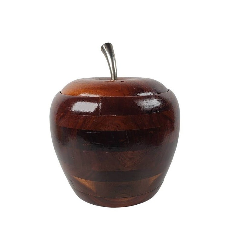 Vintage Solid Wood Apple Shaped Ice Bucket With Lid and Glass Liner ...