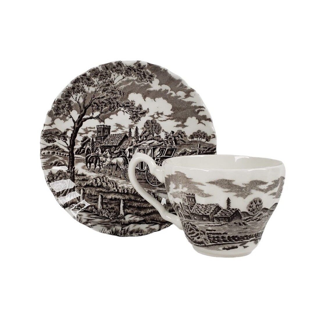 Myott Staffordshire Ware Cup and Saucer Royal Mail Pattern Brown ...