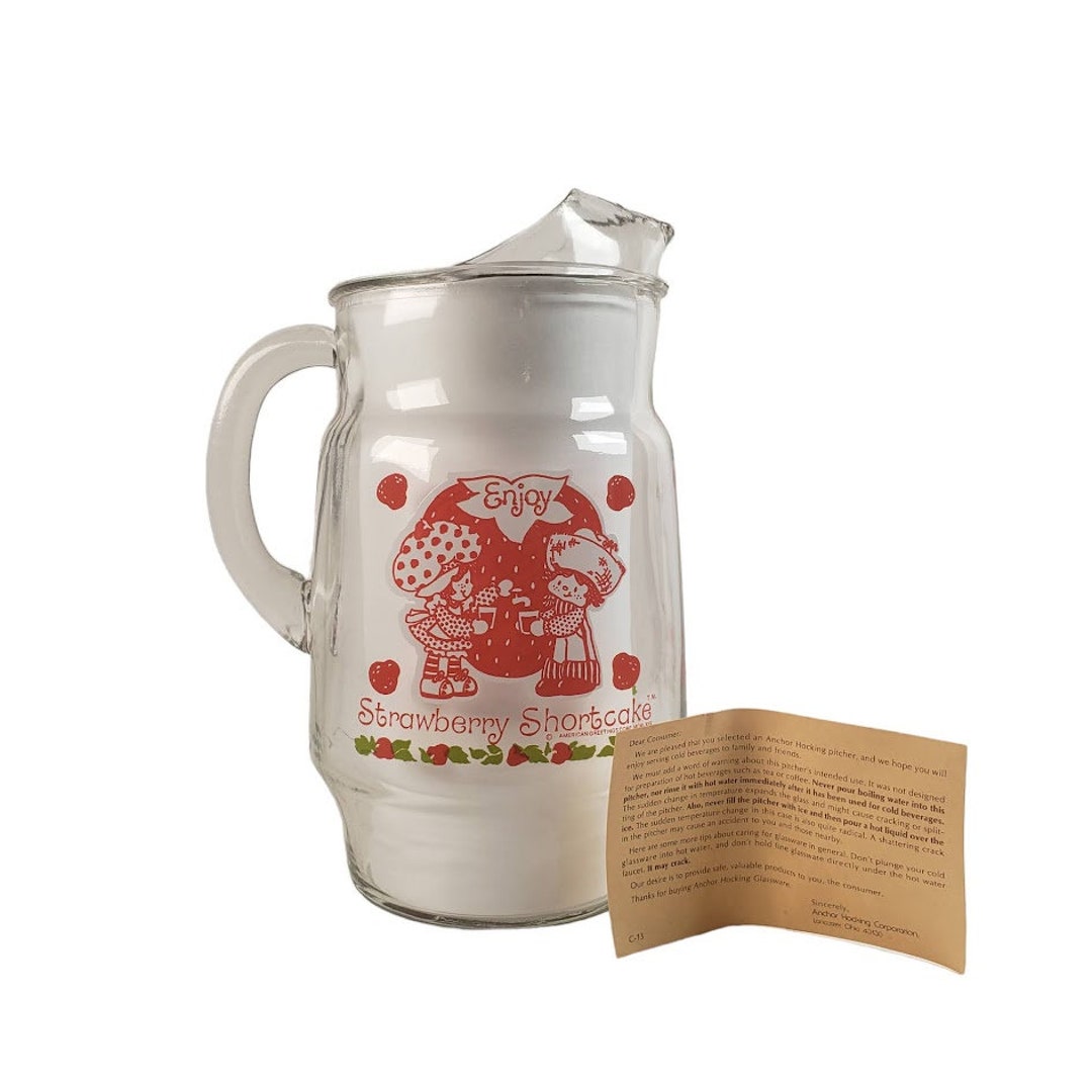 Strawberry Shortcake Glass Pitcher Vintage American Greetings Anchor ...