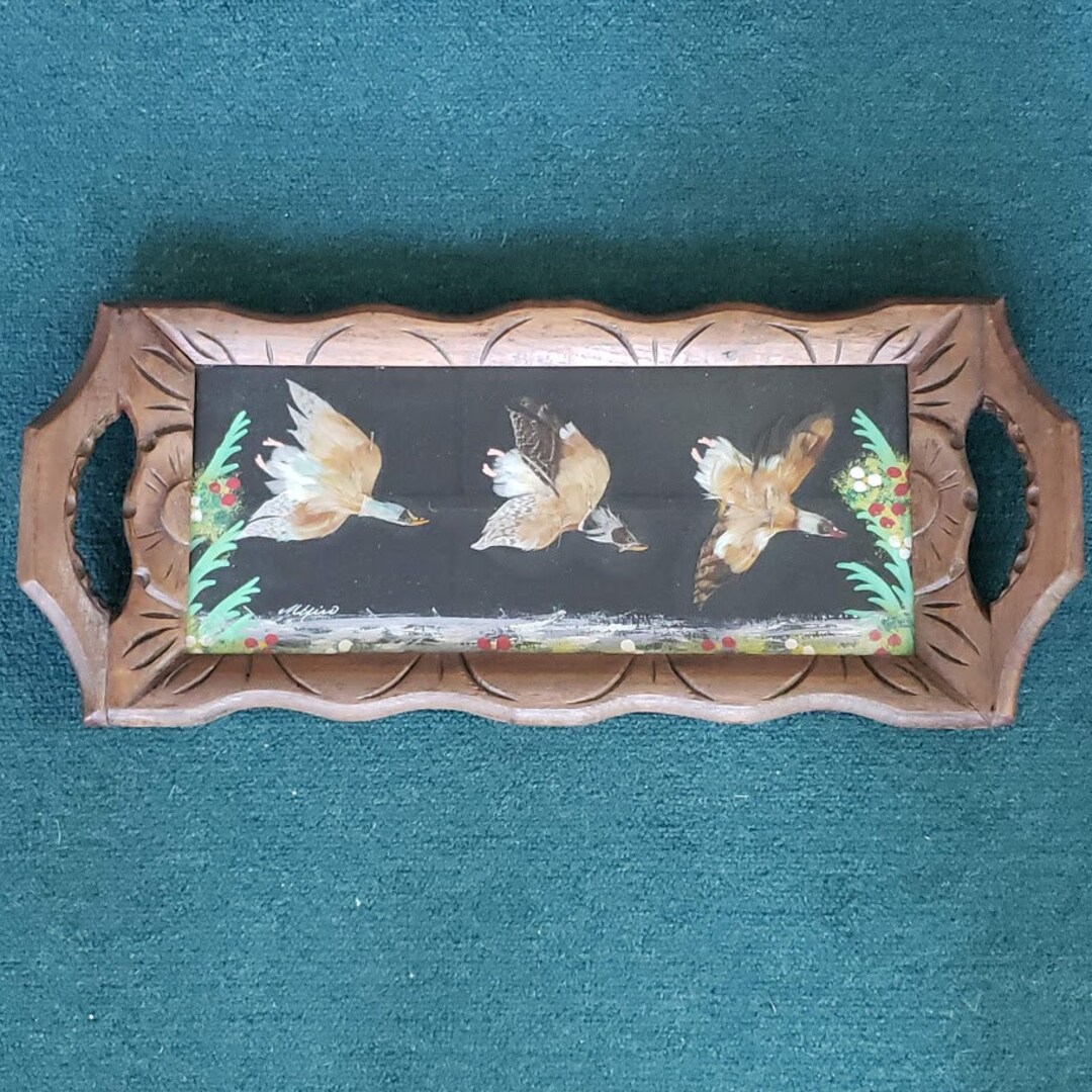 Vintage Pheasant Feather Art Folk Art Hand Painted Picture Made in ...