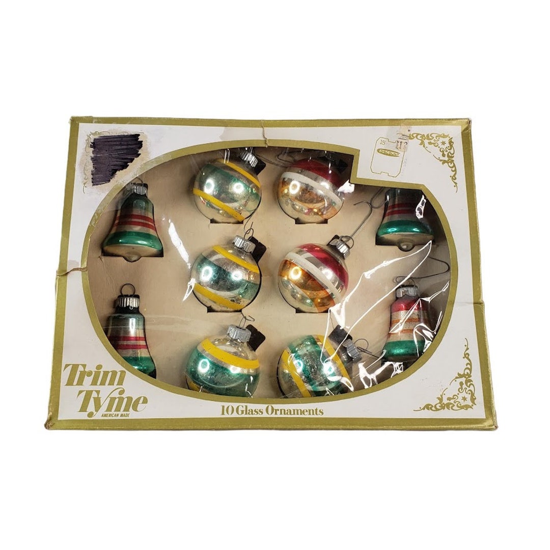 10 Vintage Poloron Trim Tyme Glass Christmas Ornaments Balls Bells Made ...