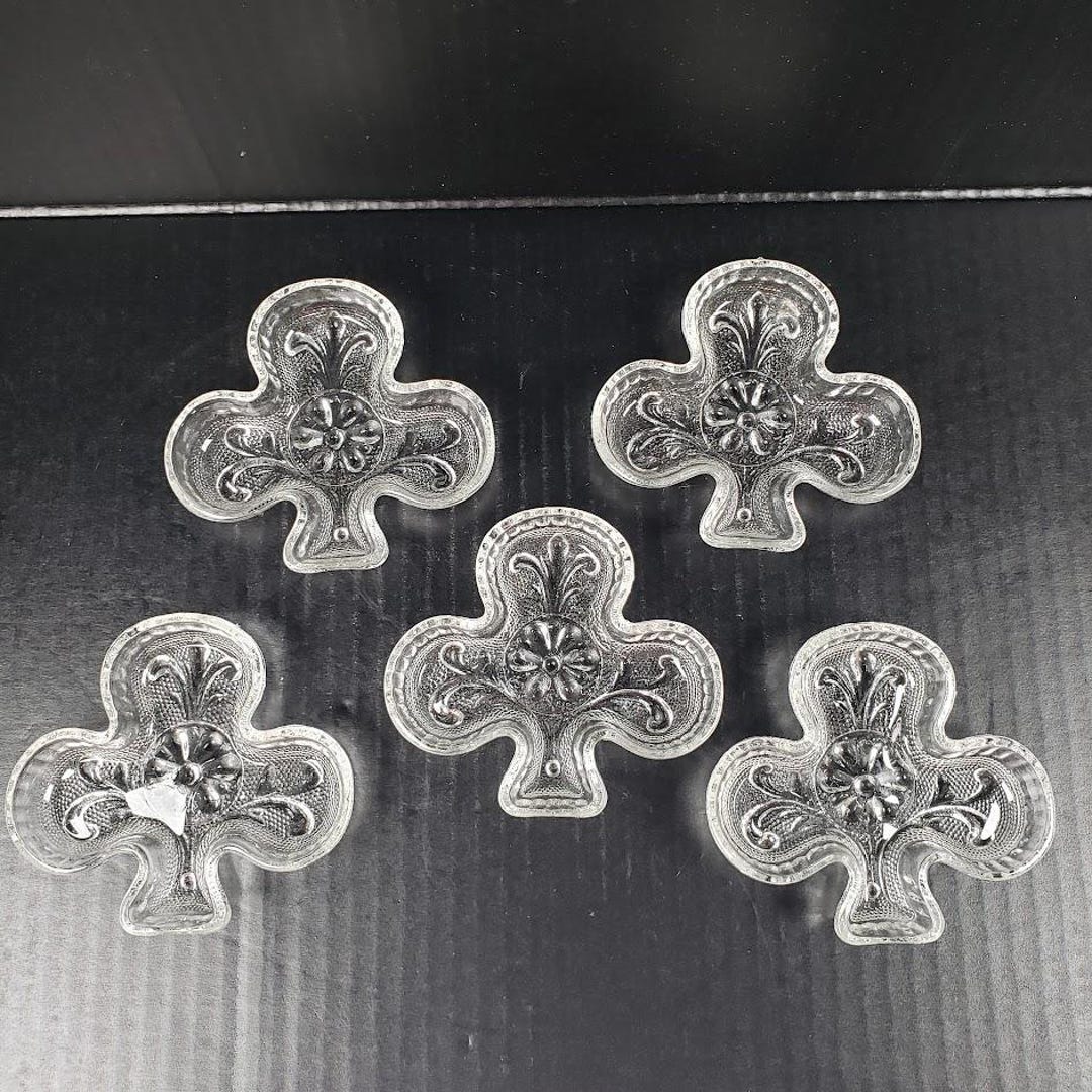 Vintage Tiara Indiana Glass Playing Card Nut Candy Dish Clubs Suit Set ...