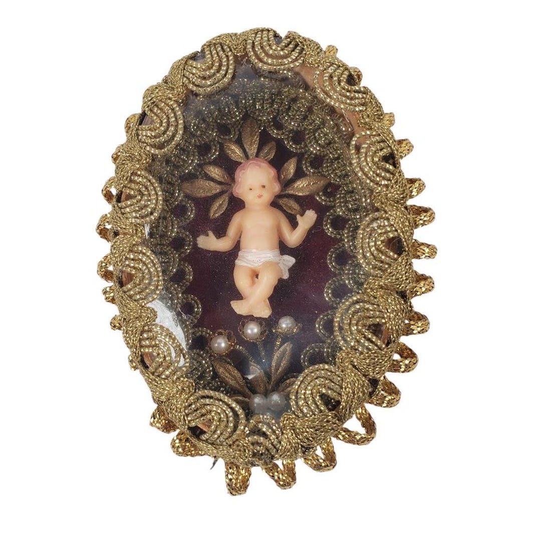Vintage Wax Baby Jesus Religious Diorama Wall Hanging Hand Made in ...