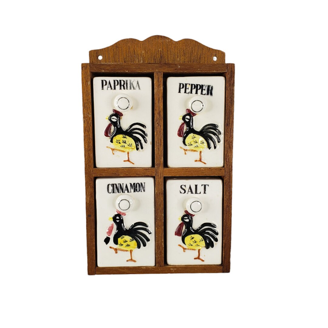 Vintage Wood Drawer Spice Rack Glass Shakers Made in Japan Countertop ...