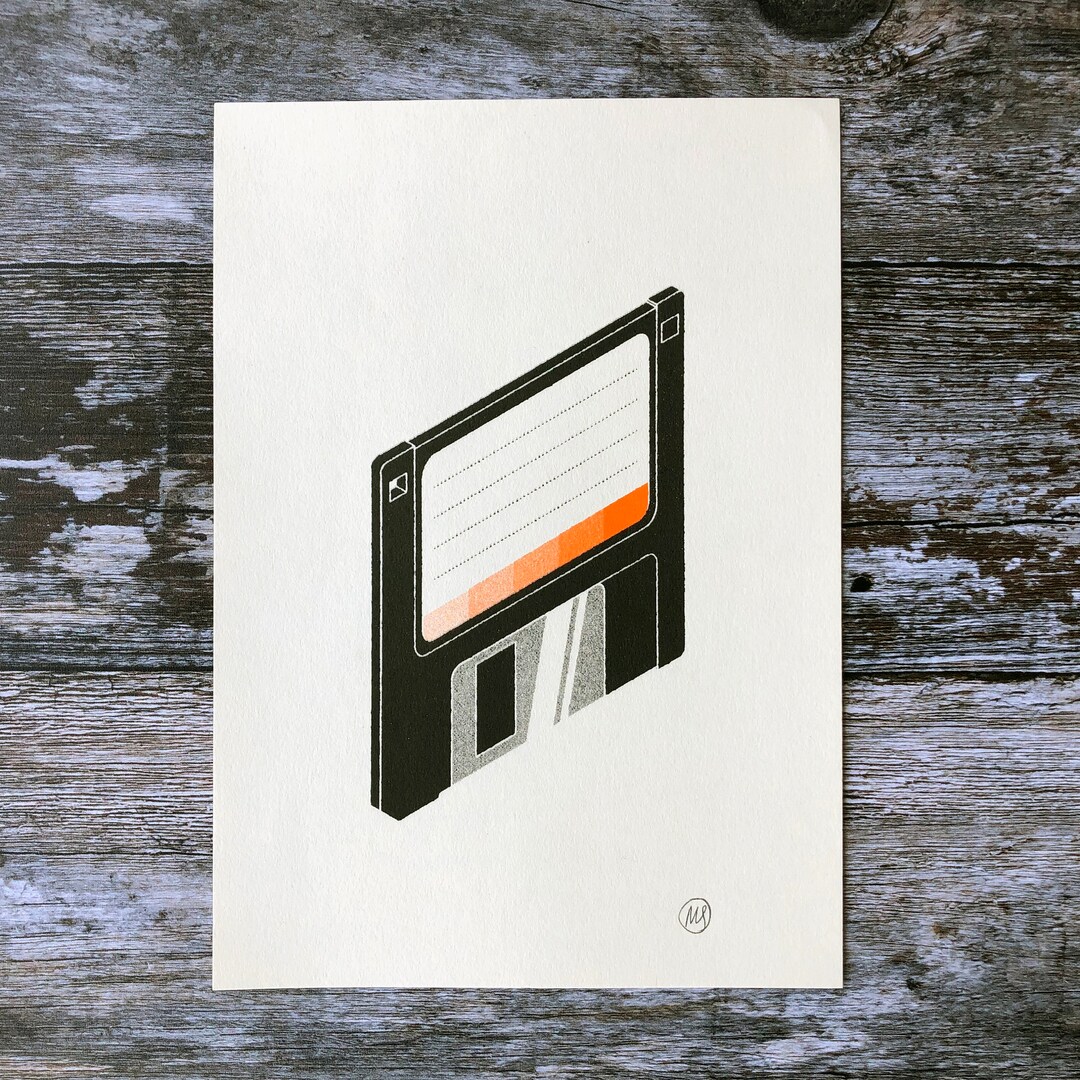 Floppy Disk Customisable Risograph Print - Etsy